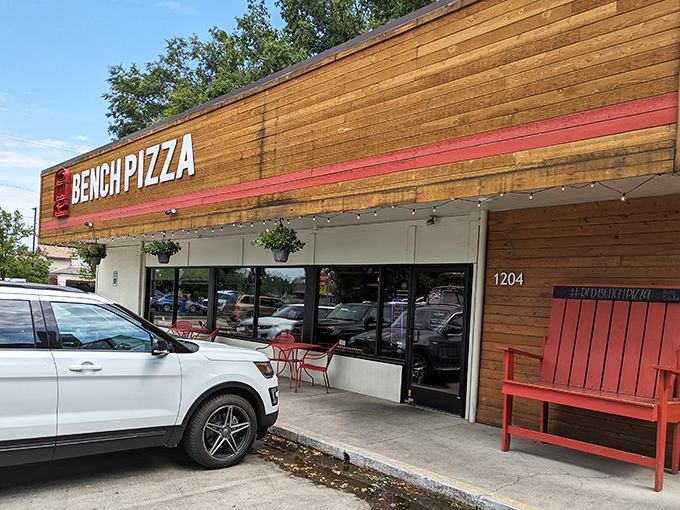 Bench Pizza keeps it real with a storefront as straightforward as their name. That red bench isn't just cute&mdash;it's truth in advertising!