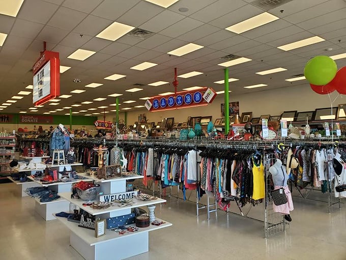 Color-coded clothing heaven! Red Racks organizes by hue, making it easier to spot that perfect shirt hiding among hundreds.