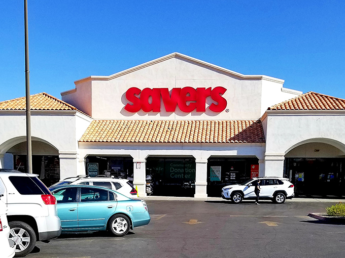 Savers' distinctive red sign promises a wonderland of pre-loved treasures inside. The thrill of the hunt begins here!