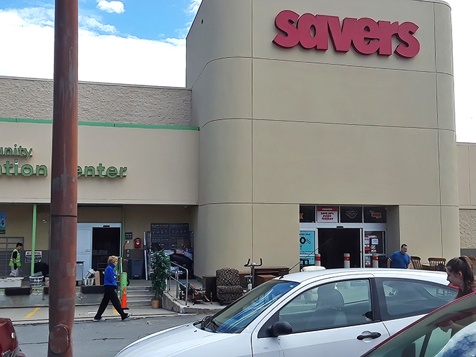 Savers' bold red sign promises a treasure trove inside, where patient hunters can spend hours sifting through decades of memories.