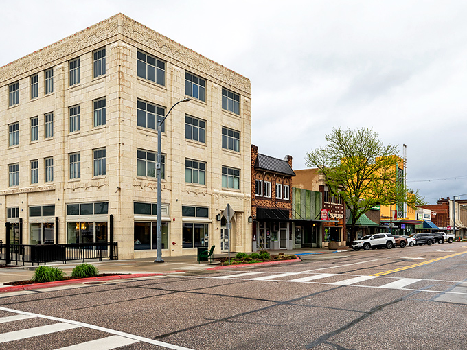 Scottsbluff's downtown blends historic charm with modern convenience. That limestone building anchors the street like a ship's captain.