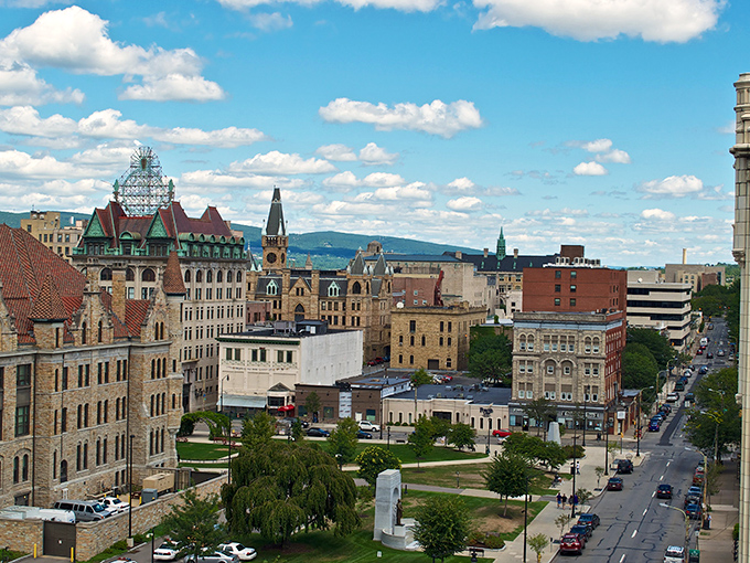 Scranton's downtown skyline shows off its industrial roots with character-filled brick buildings. The Electric City hasn't lost its spark!
