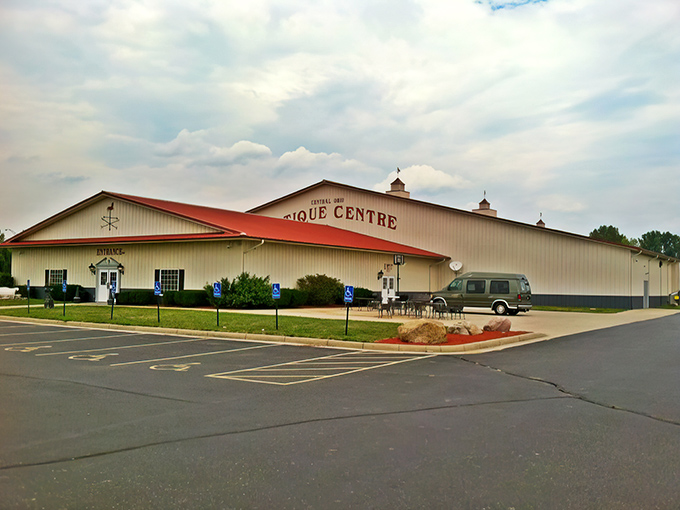Springfield Antique Center's barn-like structure houses a universe of collectibles under its distinctive red roof.