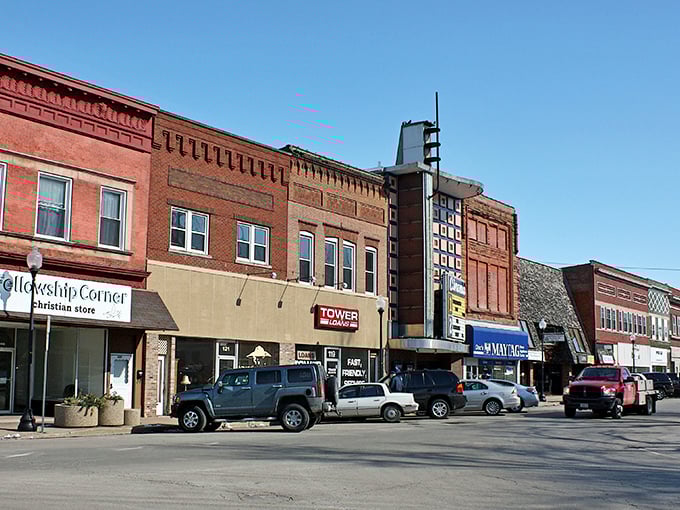Taylorville's nostalgic downtown corner building catches the golden hour light, much like your golden years can shine here.