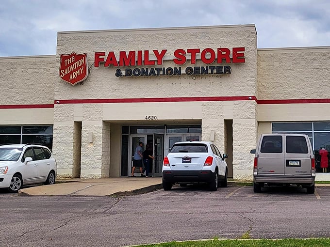 The Salvation Army Family Store stands ready, a humble facade hiding acres of affordable treasures waiting for their second chance at usefulness.