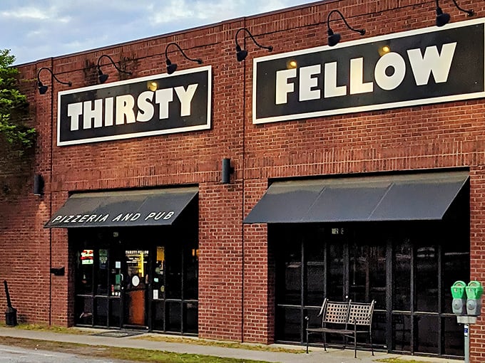 Thirsty Fellow's brick facade and bold signage announce its mission clearly: great pizza and cold drinks await within these walls.