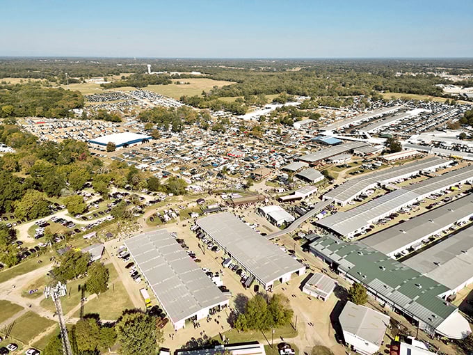 Traders Village Grand Prairie from above looks like a small city dedicated to the art of the deal.