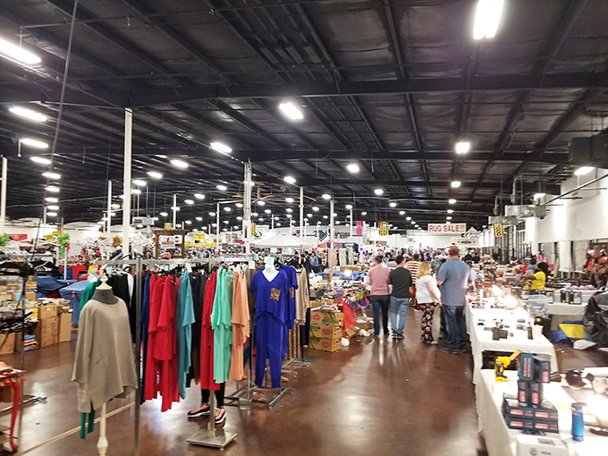 Inside Tupelo Flea Market, where fluorescent lights illuminate everything from vintage vinyl to yesterday's fashion trends.