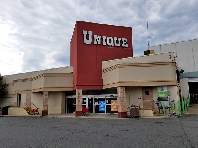 Unique by name, unique by nature! This Falls Church thrift store's bold red sign beckons to serious bargain hunters.