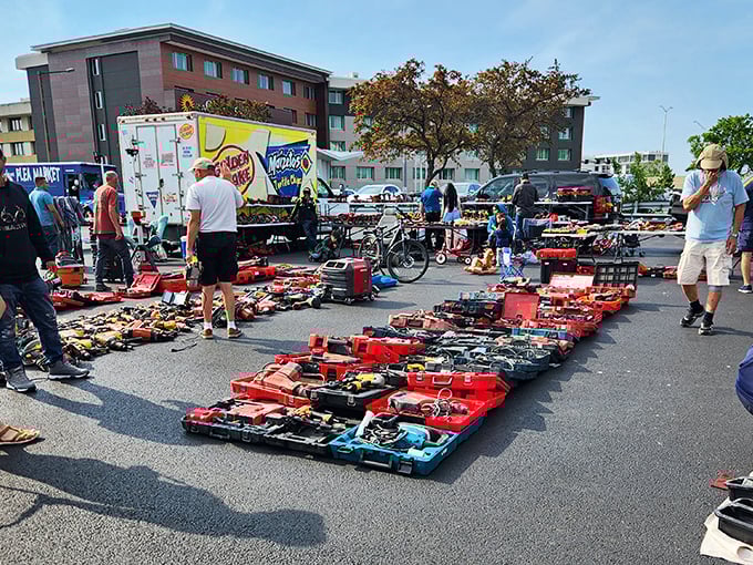 Tools of every trade spread across the pavement like a hardware store had a yard sale. Handyman heaven!