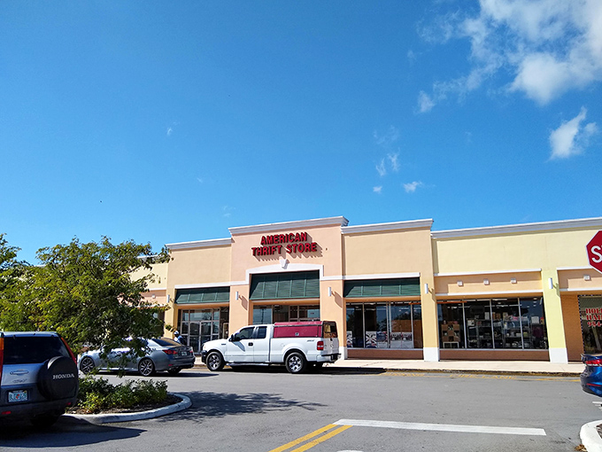 Sunny skies and even sunnier bargains &ndash; this thrift store's exterior is as inviting as its prices.