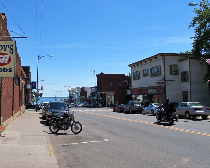 The view down Bayfield's waterfront street hints at Lake Superior just beyond. That blue water is calling my name!