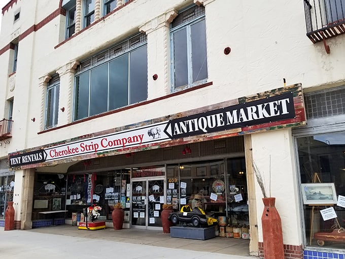 Window shopping takes on new meaning at Cherokee Strip Company. Those display windows hint at the treasures waiting inside!