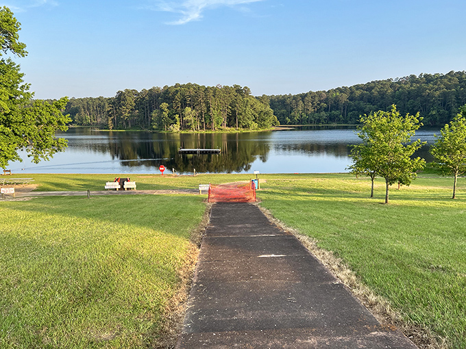 Mirror, mirror on the lake! Daingerfield's glassy waters reflect summer skies so perfectly you'll wonder which way is up.