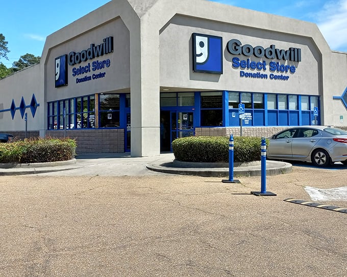 Clean lines and blue accents make this Goodwill look almost upscale&mdash;like a department store where everything comes with a backstory.