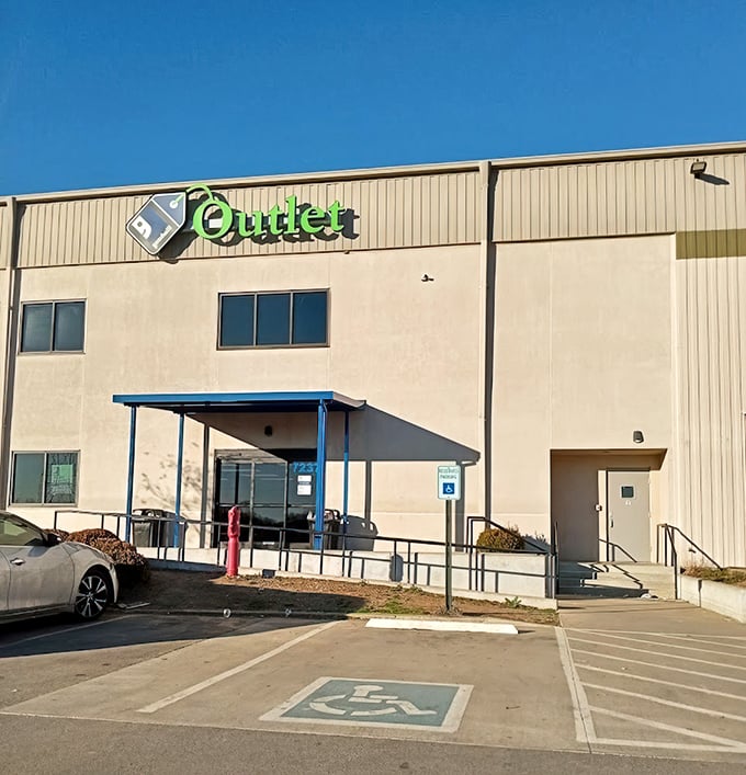 Blue awning, beige building &ndash; but inside this Goodwill Outlet lies the thrill of pay-by-the-pound adventure.