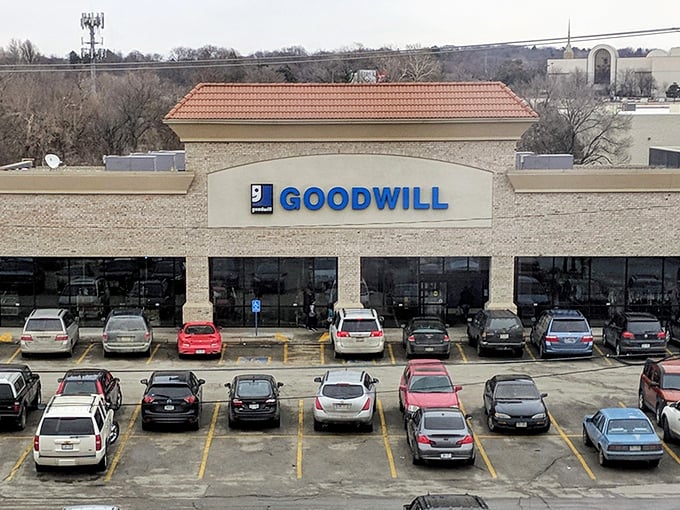 Cars fill the lot at this popular Omaha Goodwill. Like Black Friday shopping, but with better deals and friendlier faces!