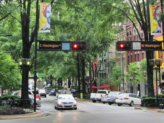 Washington Street in Greenville feels like stepping into a Norman Rockwell painting where your Social Security check stretches further.