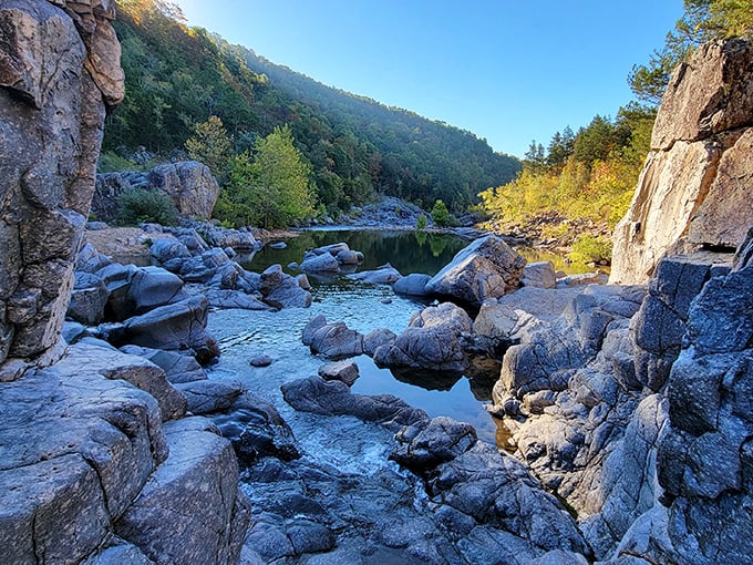 Rock-hopper's paradise! The smooth stones and crystal waters at Johnson's Shut-Ins make for Missouri's most refreshing natural playground.
