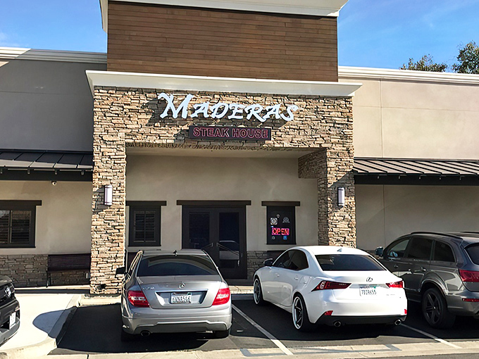 Some steakhouses whisper, Maderas announces itself boldly. That stone facade says "Yes, we know our beef!"
