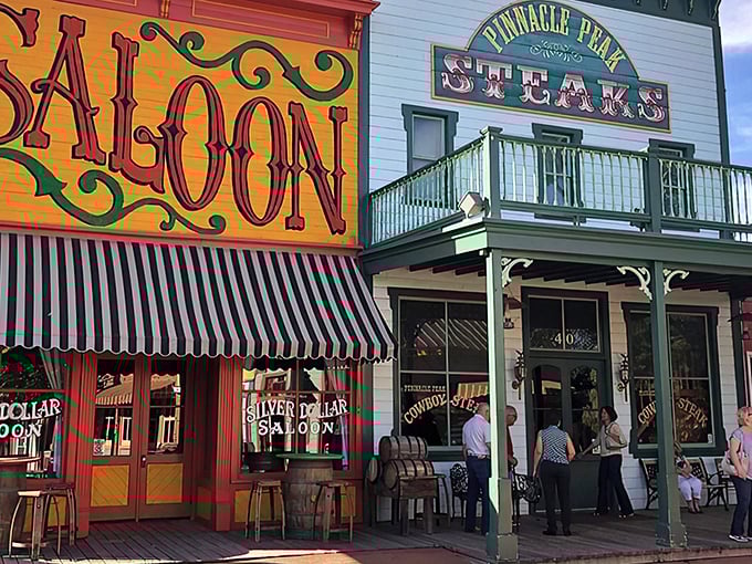 Where the Old West meets your plate! Pinnacle Peak's colorful exterior hints at the no-nonsense, necktie-cutting steakhouse experience waiting inside.