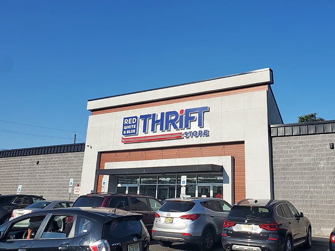 Sunshine bathes this thrifter's paradise, where bargains line up more orderly than the cars in the parking lot.