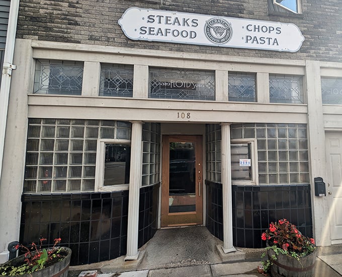 Scratch Steakhouse: That sign promises four food groups: steaks, seafood, chops, and pasta. The fifth? Pure happiness.