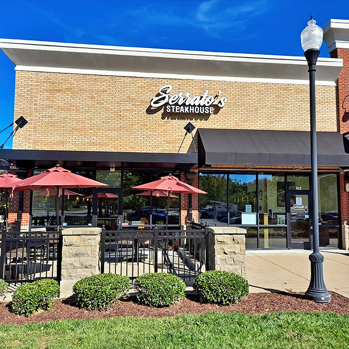 Serrato's Steakhouse (Franklin): Brick, black awnings, and the promise of perfectly aged beef &ndash; Franklin's answer to the eternal question: "Where's dinner?"