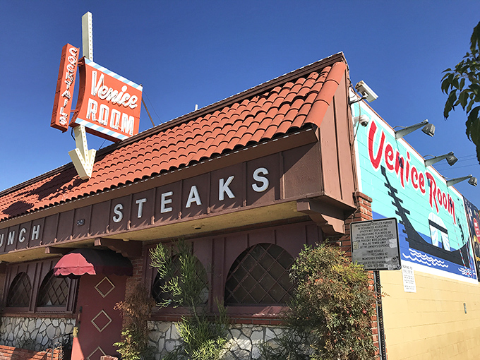 That classic red-tiled roof and vintage signage &ndash; The Venice Room looks like it was plucked straight from a Scorsese film.