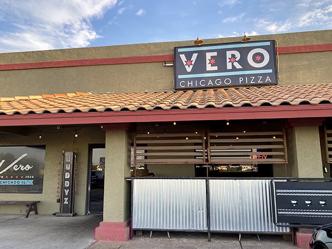 The simple awning at Vero might not scream "authentic Chicago," but wait until that first bite of deep dish transports you straight to Wrigley Field.