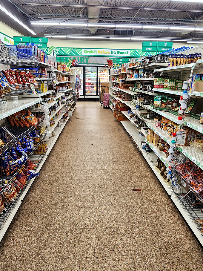 Aisle after aisle of perfectly organized temptation &ndash; where snack cravings meet practical necessities in a budget-friendly paradise.