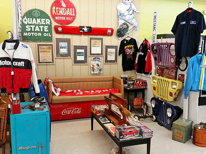 Automotive nostalgia heaven! Quaker State meets Coca-Cola in this man-cave-worthy display that would make any classic car enthusiast rev with excitement.