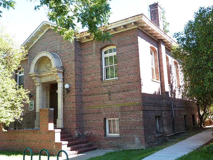 The brick Carnegie Library building represents an era when communities built temples to knowledge rather than shopping malls.