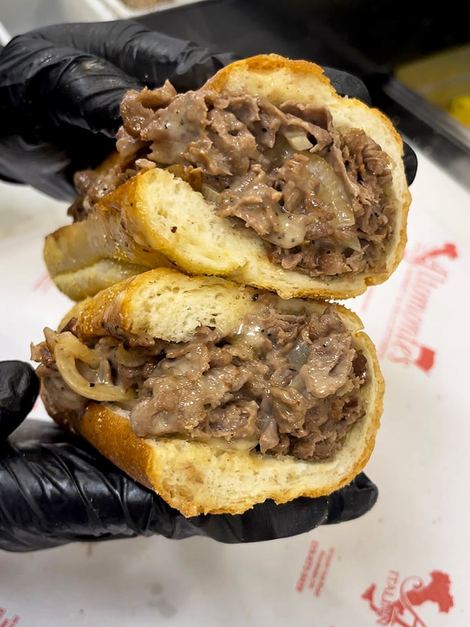 The cheesesteak reimagined by Italian artisans—tender beef, melted cheese, and crusty bread creating a holy trinity of sandwich perfection.