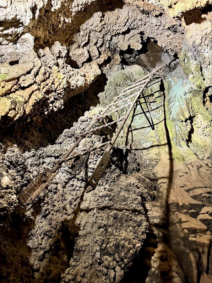 Talk about a stairway to heaven&mdash;or in this case, the depths of Earth's artistry. These metal steps guide visitors through ancient limestone passages sculpted by water and time.