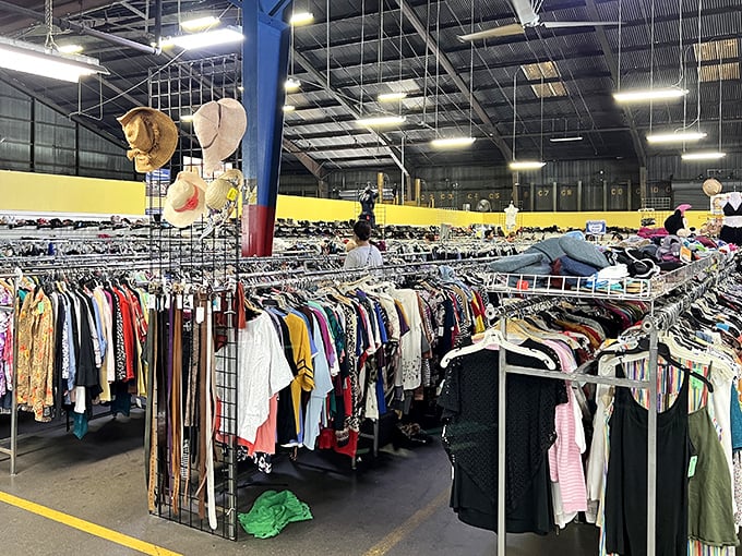Acres of clothing racks stretch to the horizon, offering everything from vintage Hawaiian shirts to yesterday's designer labels waiting for their second chance.