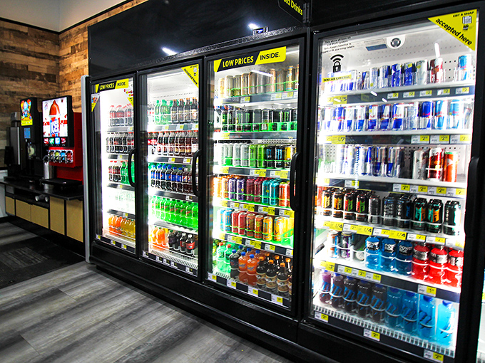 A rainbow of refreshment awaits in the beverage coolers, where thirst-quenching options line up like colorful soldiers ready for duty.
