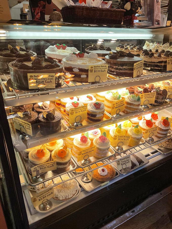 A museum-worthy display case where desserts are the exhibits and your willpower is the admission fee that's about to be collected.