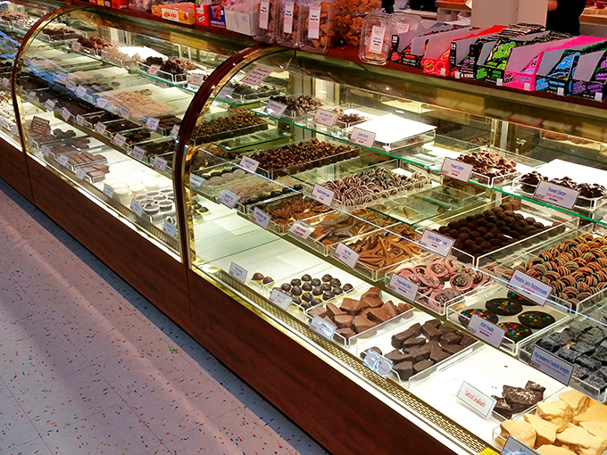 This glass display case might as well be labeled "Diet's End." Each meticulously arranged chocolate treasure is practically begging to jump into your bag.