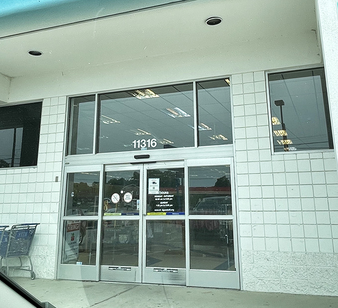 The threshold to thrift paradise awaits! Each person entering these doors embarks on a treasure hunt where yesterday's castoffs become tomorrow's conversation pieces.