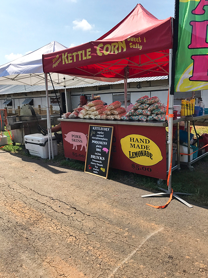 Sweet and salty temptation station! This kettle corn vendor proves that the aroma of fresh-popped goodness is the most effective marketing strategy ever invented.