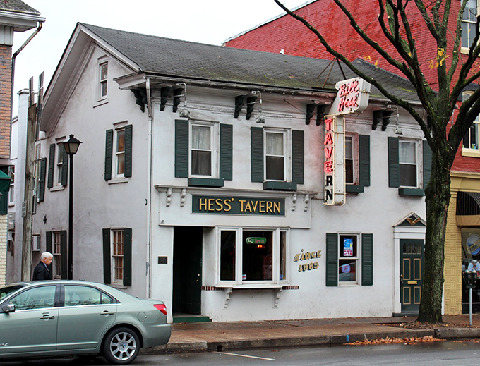 Hess' Tavern, where the green shutters have witnessed more town gossip than a century of barbers. Local legend status: confirmed. 