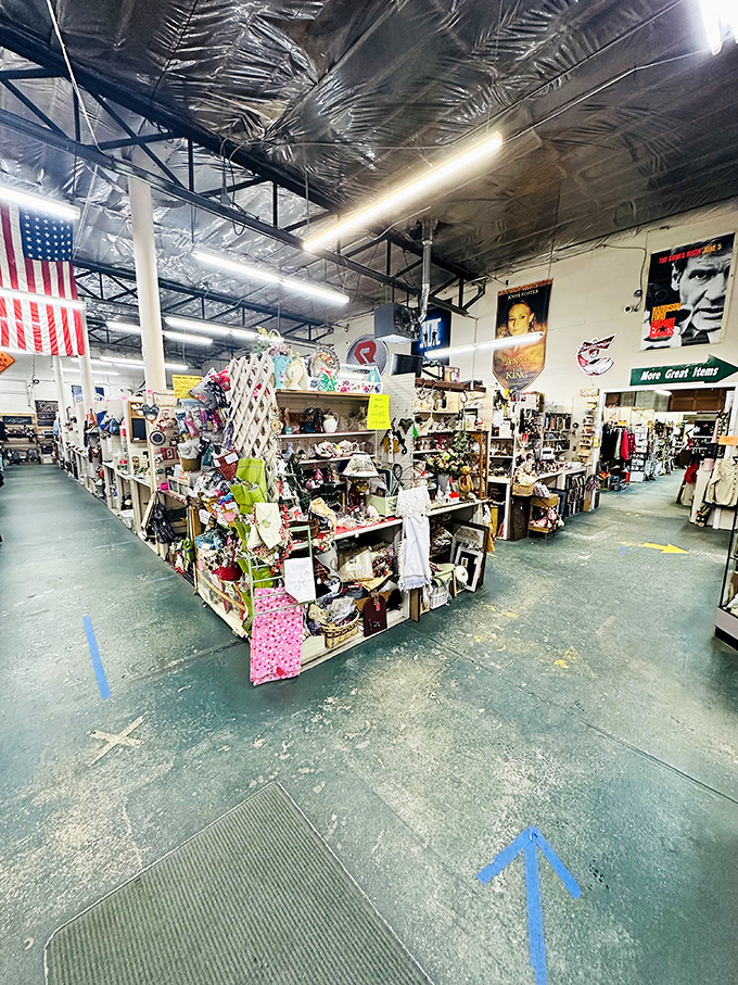 Every aisle tells a different story as vendors display their wares under fluorescent lights, creating a time capsule of American consumer culture.