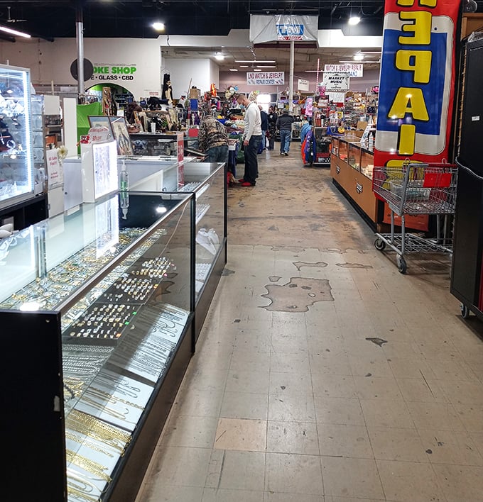 Jewelry cases glitter with possibility &ndash; each display a miniature treasure chest where someone's discarded past becomes another's prized possession.