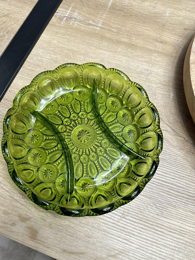 This vibrant green Moon and Stars divided dish isn't just glassware&mdash;it's a conversation starter waiting to brighten your next dinner party.