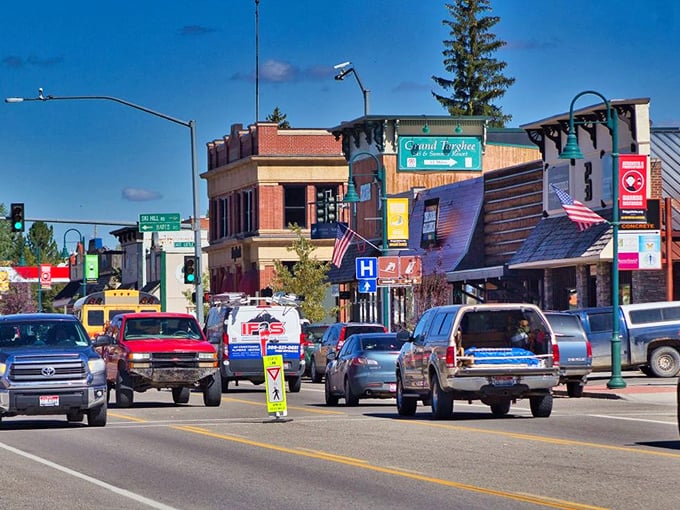 Downtown Driggs buzzes with small-town energy, where pickup trucks share the road with cyclists and every storefront tells a story.