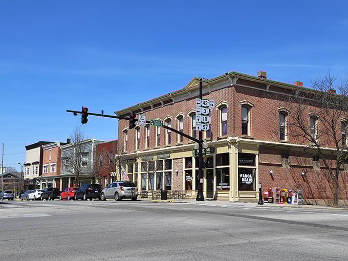 Corner buildings standing proud since horse-and-buggy days, now housing bookstores and boutiques where locals exchange both purchases and the latest town gossip.