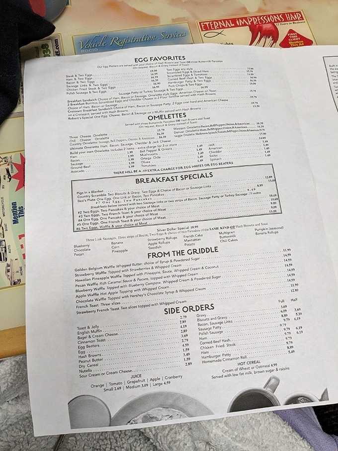 A menu that doesn't need fancy fonts or QR codes &ndash; just honest breakfast options that would make Ron Swanson nod in approval.