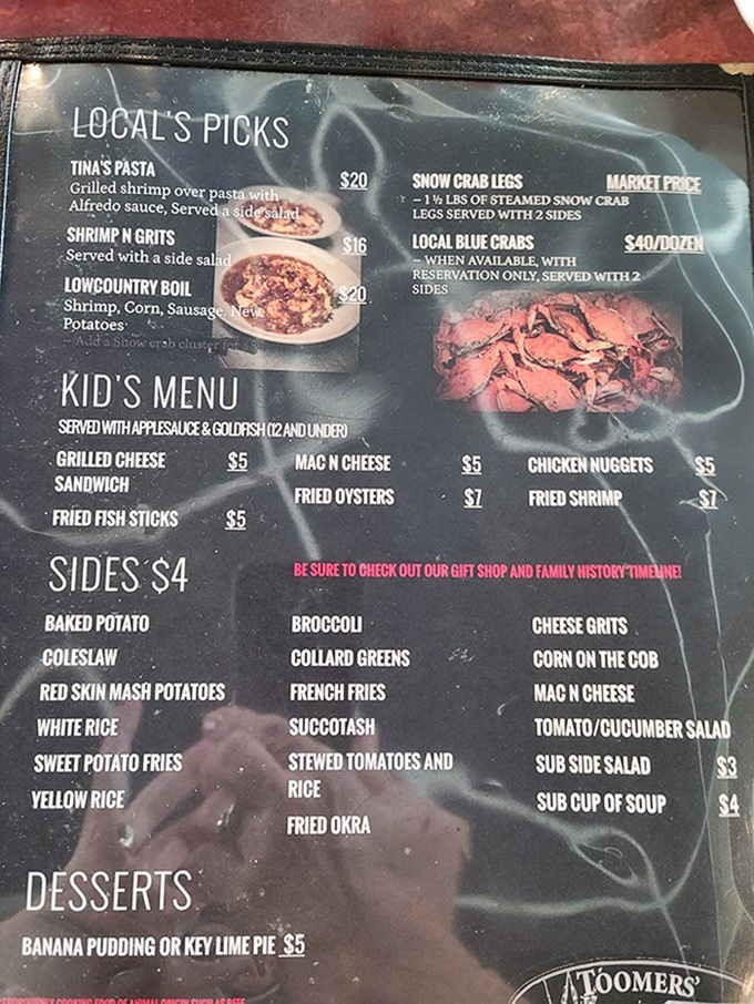 A menu that reads like coastal poetry. When "Local's Picks" include shrimp and grits, you know you're in good hands.