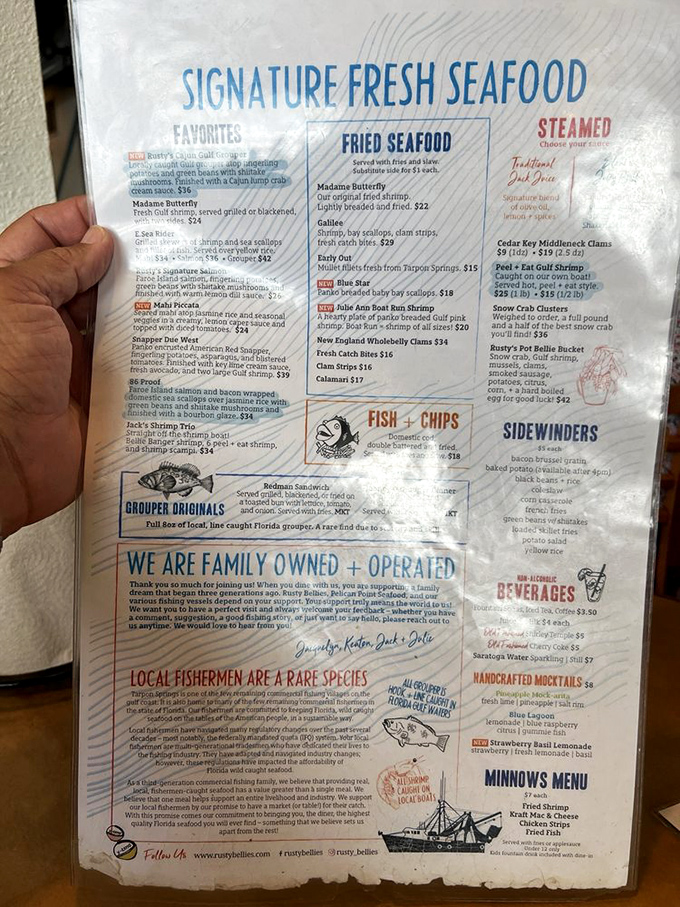 A menu that reads like a love letter to the Gulf of Mexico. Decision paralysis has never been so delicious.